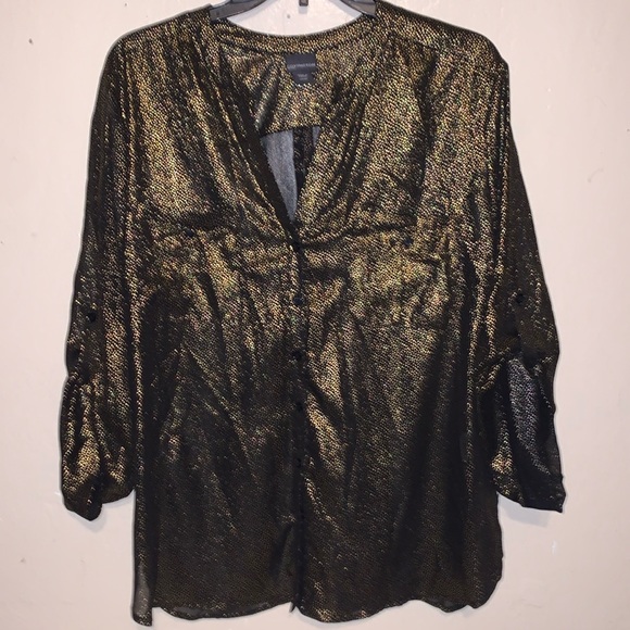 Covington | Tops | Covington Petite Shiny Gold Sheer Blouse | Poshmark